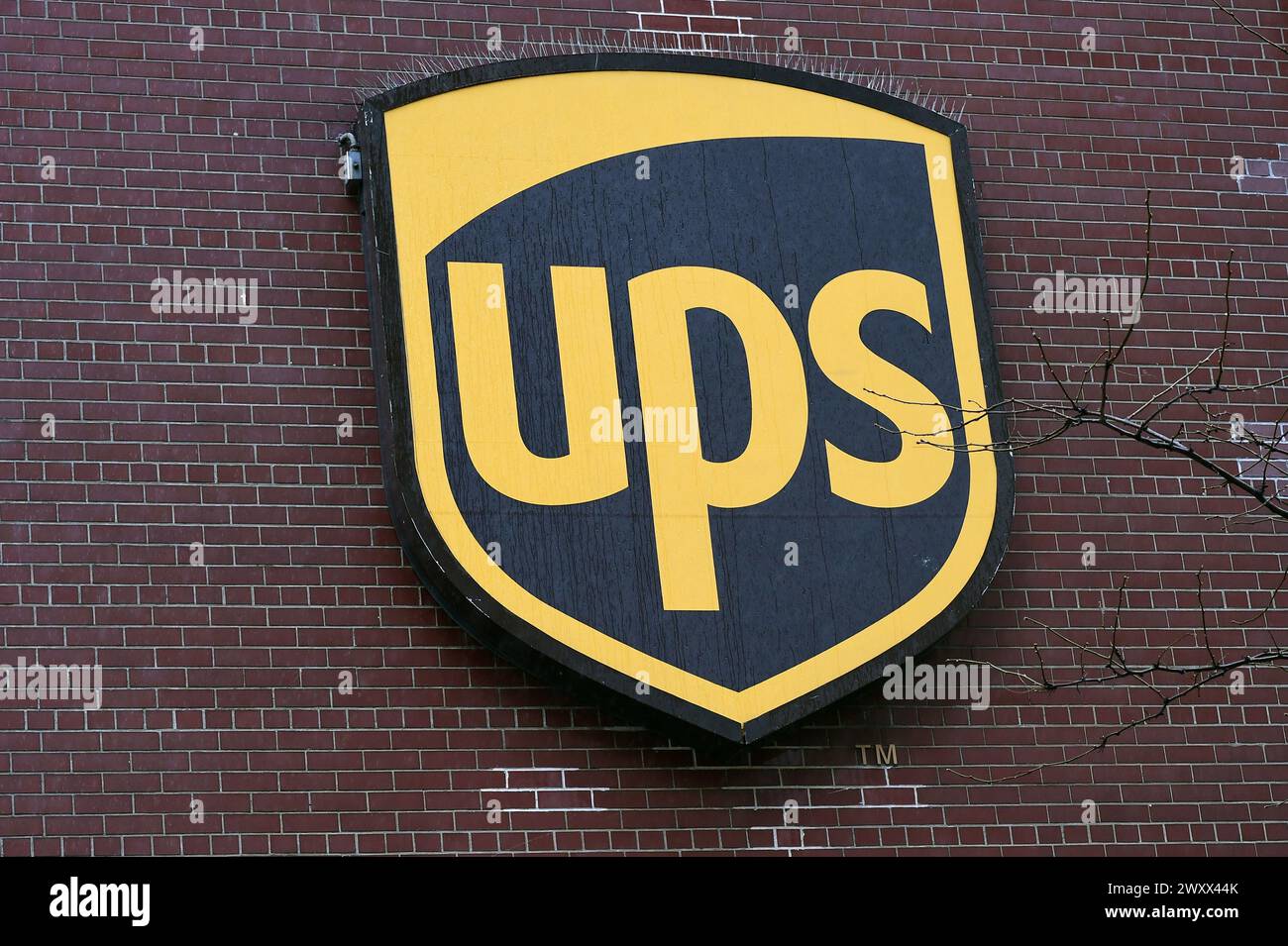 New York, USA. 02nd Apr, 2024. View of the UPS logo on a building in ...