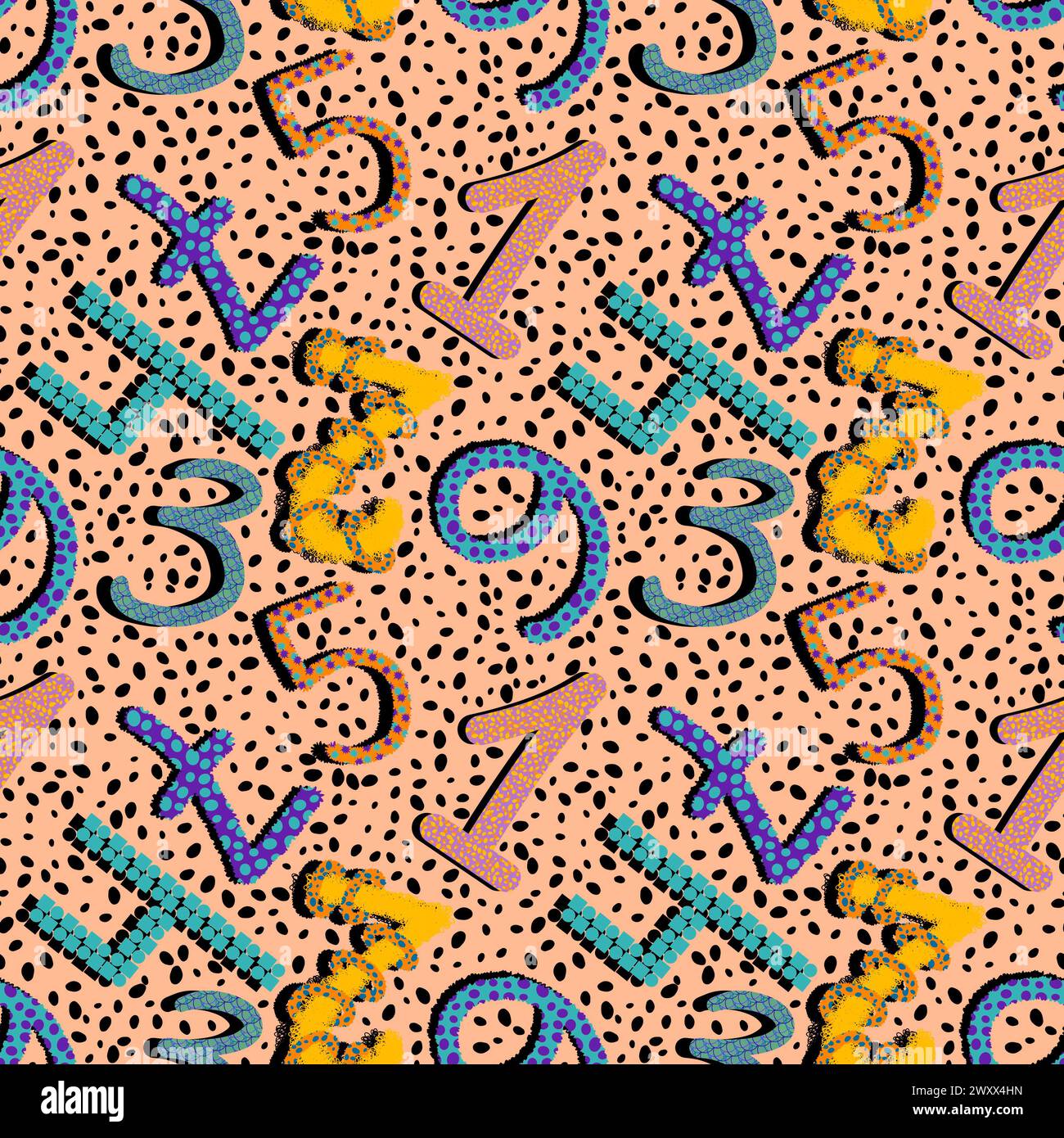 Cartoon numbers seamless kindergarten pattern for wrapping paper and ...