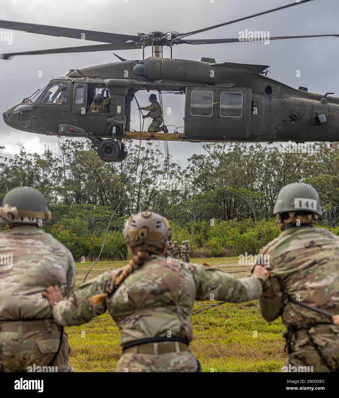 U.S. Army Soldiers from 25th Infantry Division, repel from a UH-60 ...
