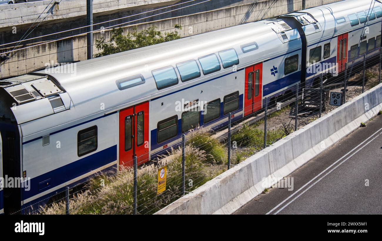 Tel Aviv, Israel, February 25, 2024 Train connecting Tel Aviv to ...
