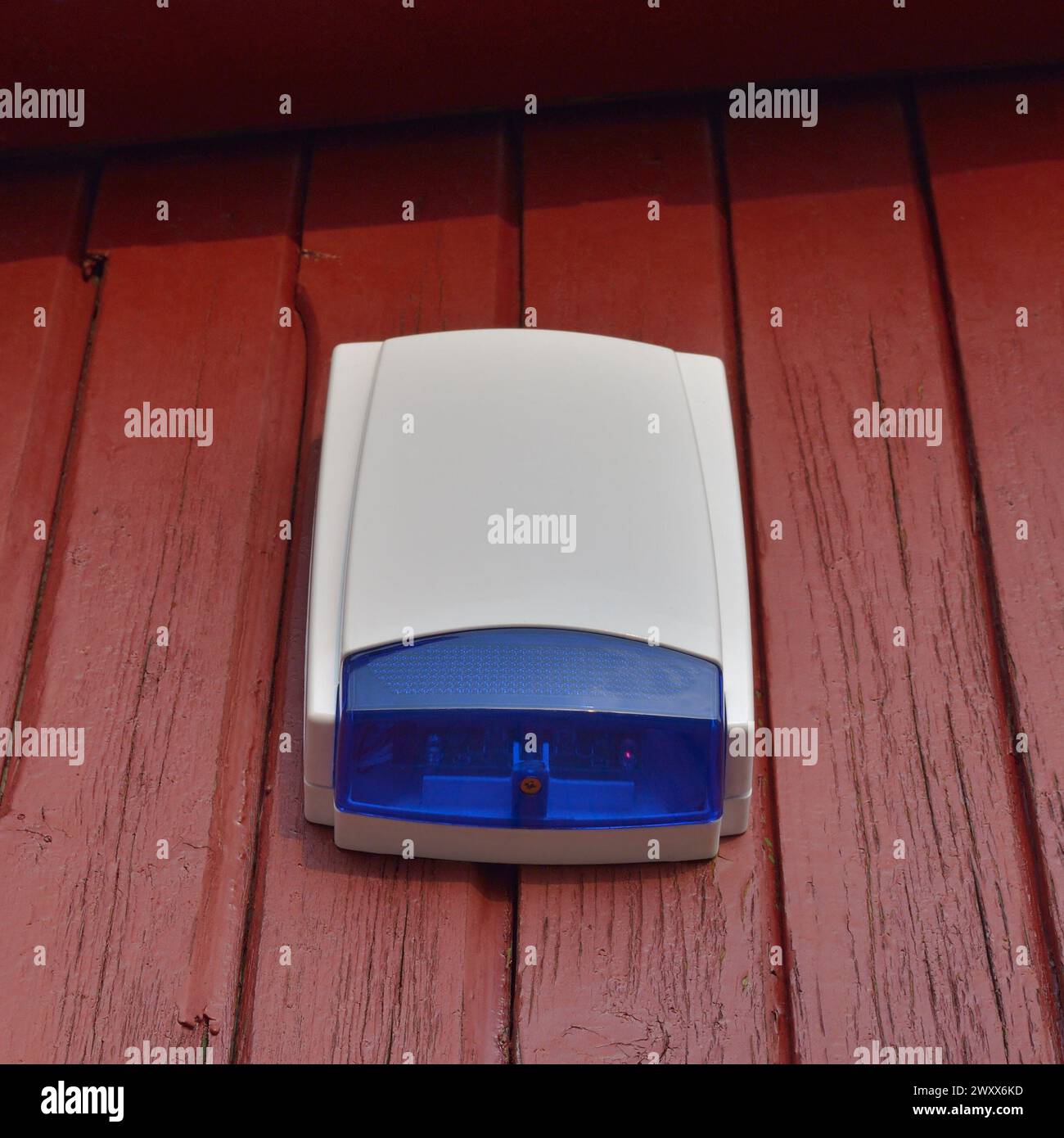 Wall mounted blue security alarm siren strobe light, perimeter warning ...