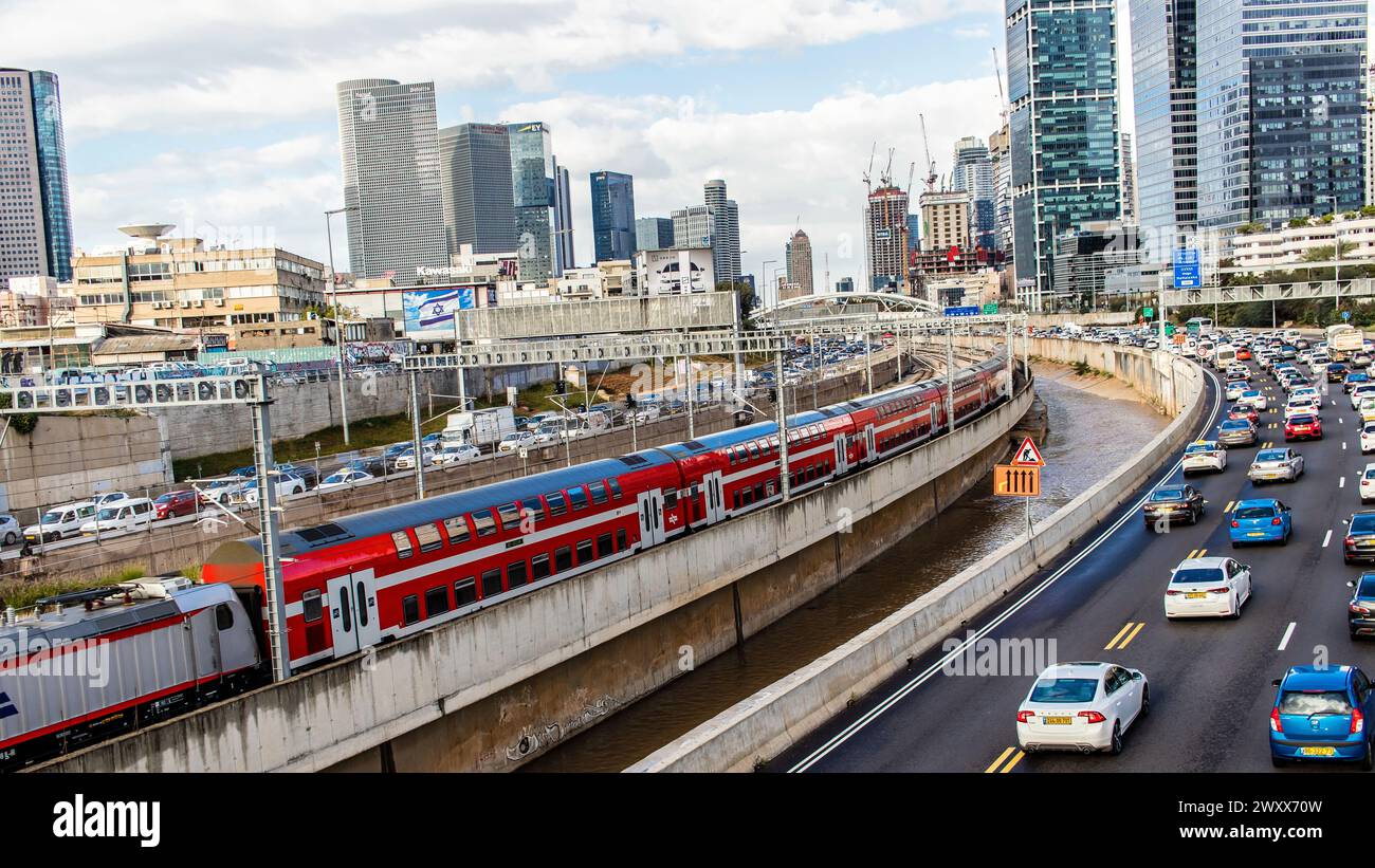 Tel Aviv, Israel - January 15, 2024 Train connecting Tel Aviv to ...