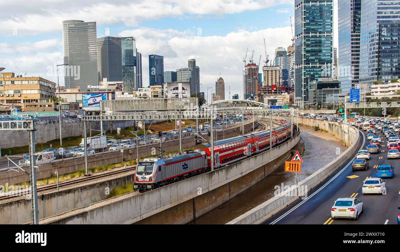 Tel Aviv, Israel - January 15, 2024 Train connecting Tel Aviv to ...