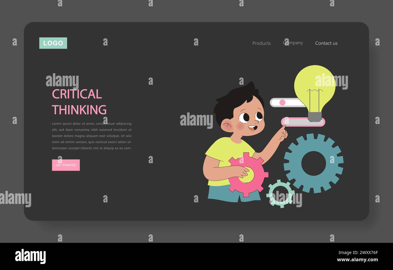 Critical Thinking concept. Child with gears and light bulb symbolizing ...