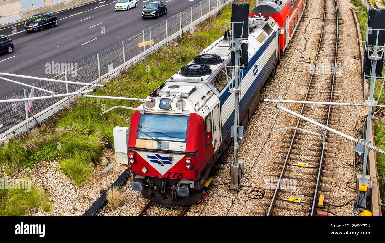 Tel Aviv, Israel - January 15, 2024 Train connecting Tel Aviv to ...