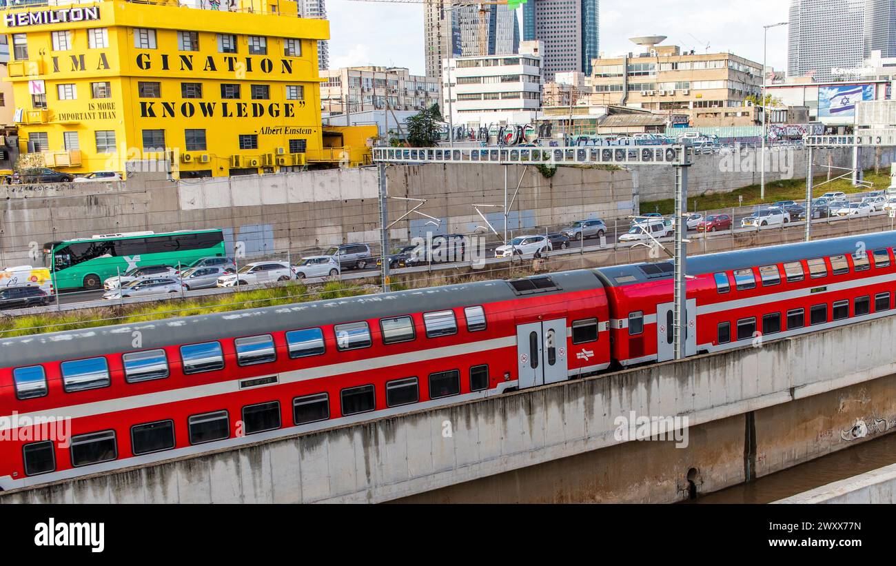 Tel Aviv, Israel - January 15, 2024 Train connecting Tel Aviv to ...