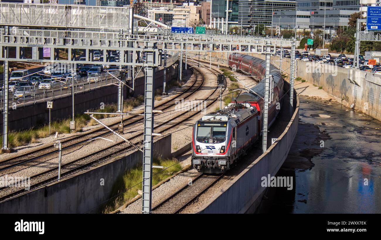 Tel Aviv, Israel - January 15, 2024 Train connecting Tel Aviv to ...