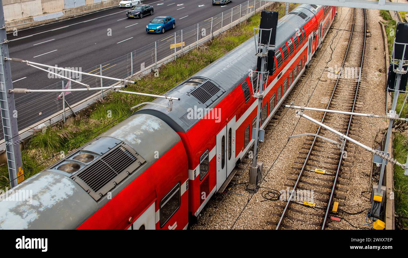 Tel Aviv, Israel - January 15, 2024 Train connecting Tel Aviv to ...