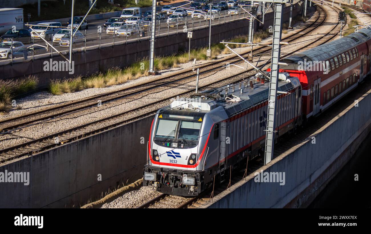 Tel Aviv, Israel - January 15, 2024 Train connecting Tel Aviv to ...