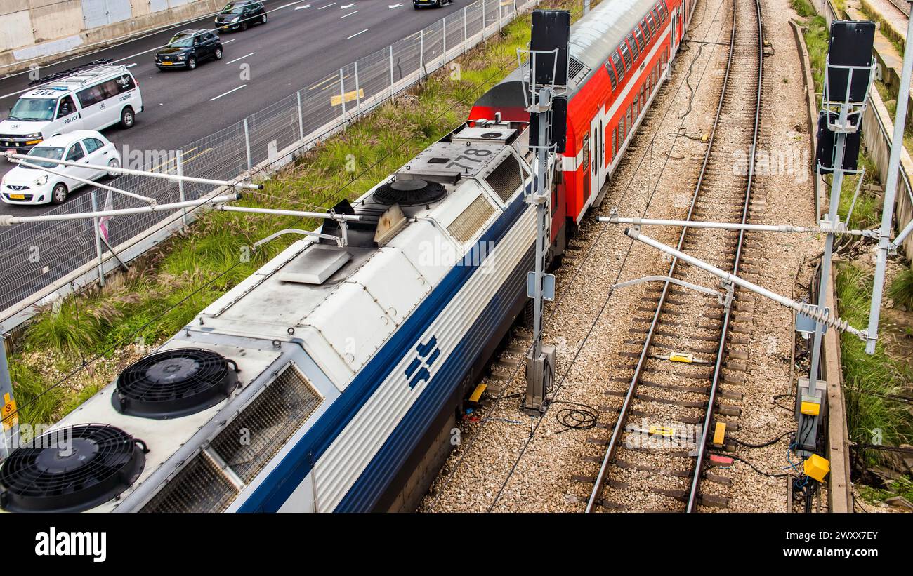 Tel Aviv, Israel - January 15, 2024 Train connecting Tel Aviv to ...