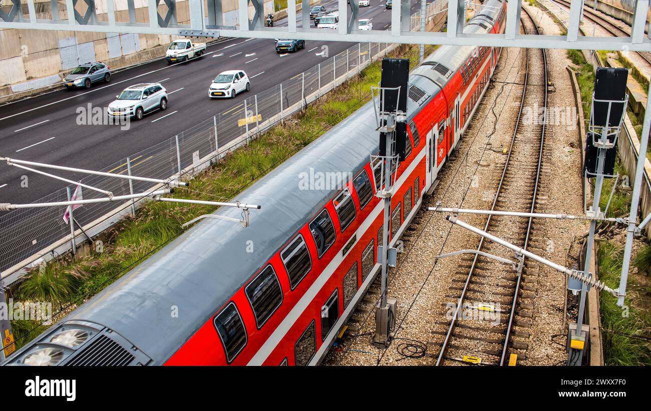 Tel Aviv, Israel - January 15, 2024 Train connecting Tel Aviv to ...