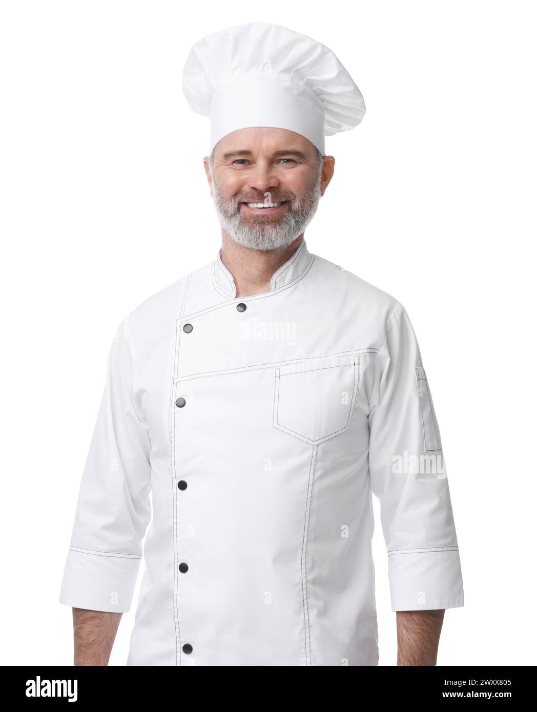 Happy chef in uniform on white background Stock Photo - Alamy