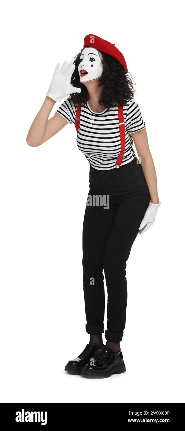 Funny mime with beret posing on white background Stock Photo - Alamy