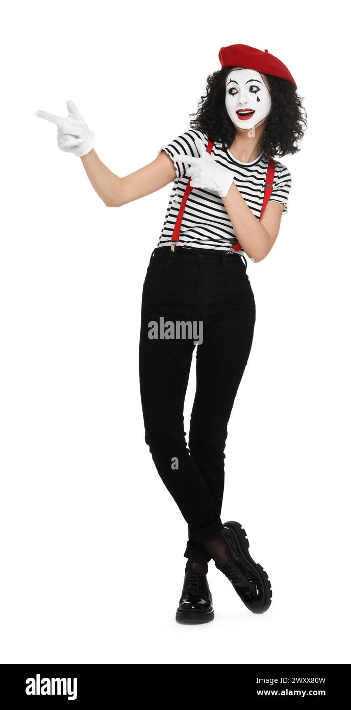 Funny mime with beret posing on white background Stock Photo - Alamy