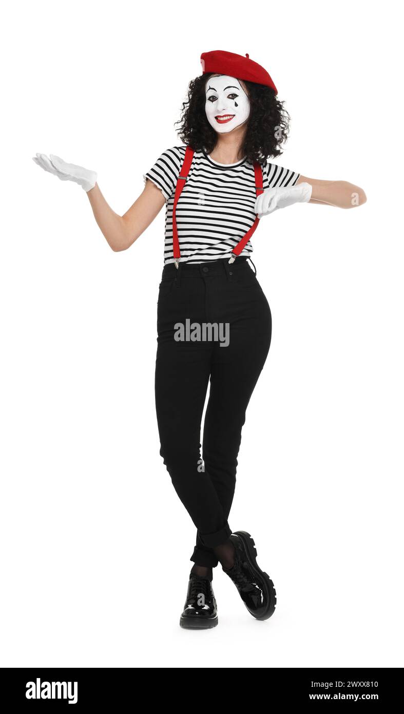 Funny mime with beret posing on white background Stock Photo - Alamy