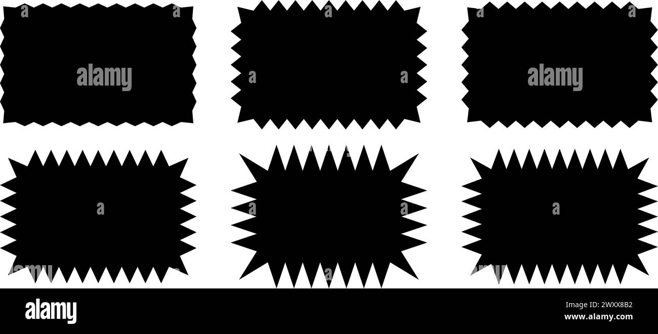 Set of empty black rectangles with zigzag edges. Tags or labels ...