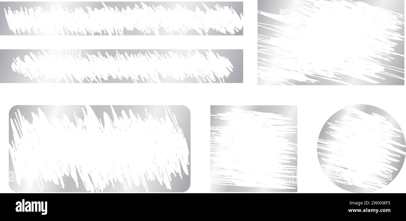 Set of silver scratch card surfaces with scraped textures. Collection ...
