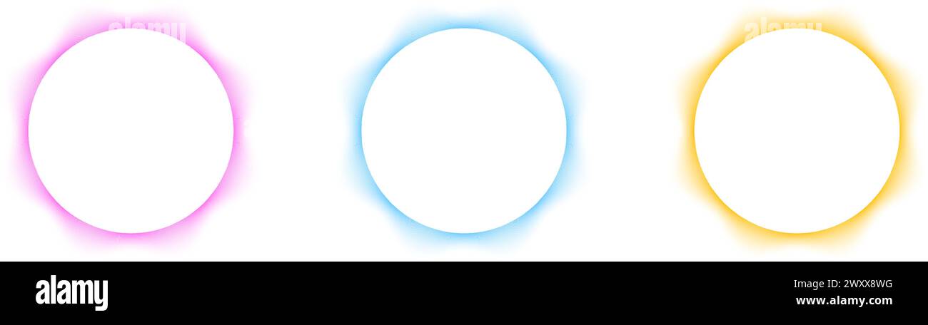 Set of blurry round frames. Circle shapes with pink, blue and yellow ...