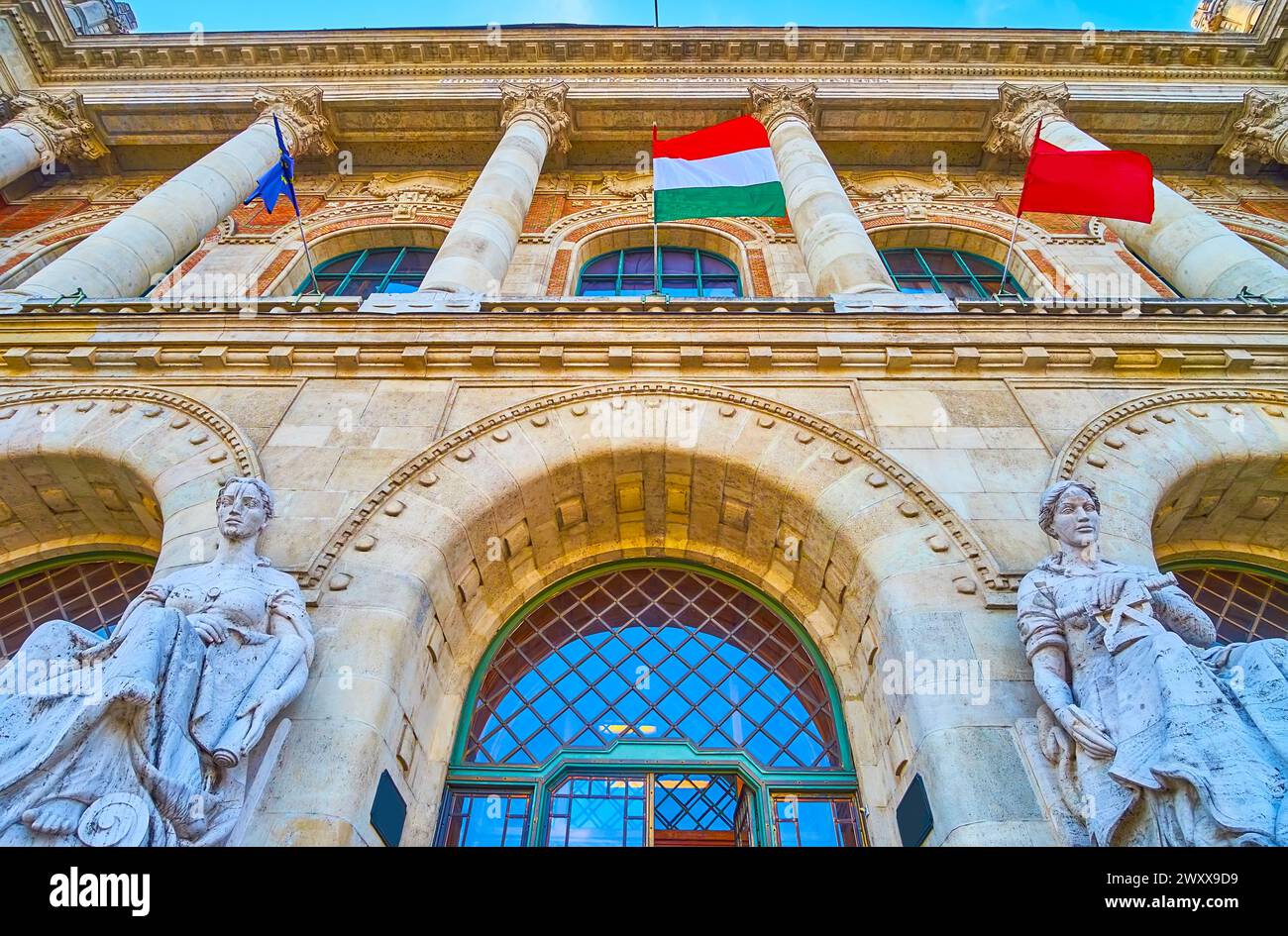 The facade of sculptured K building of Budapest Technology and ...