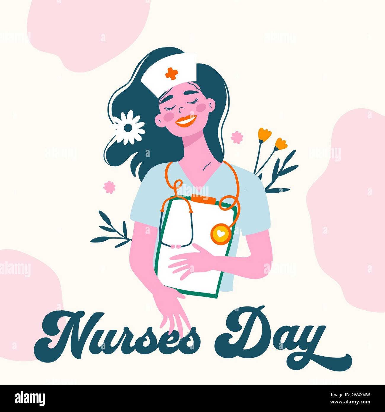 Happy Nurses Day. Vector greeting card for nurse woman. Professional ...