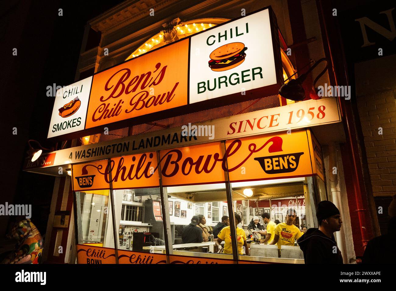 Washington DC - US - Mar 22, 2024 Nighttime image of the iconic Ben's ...