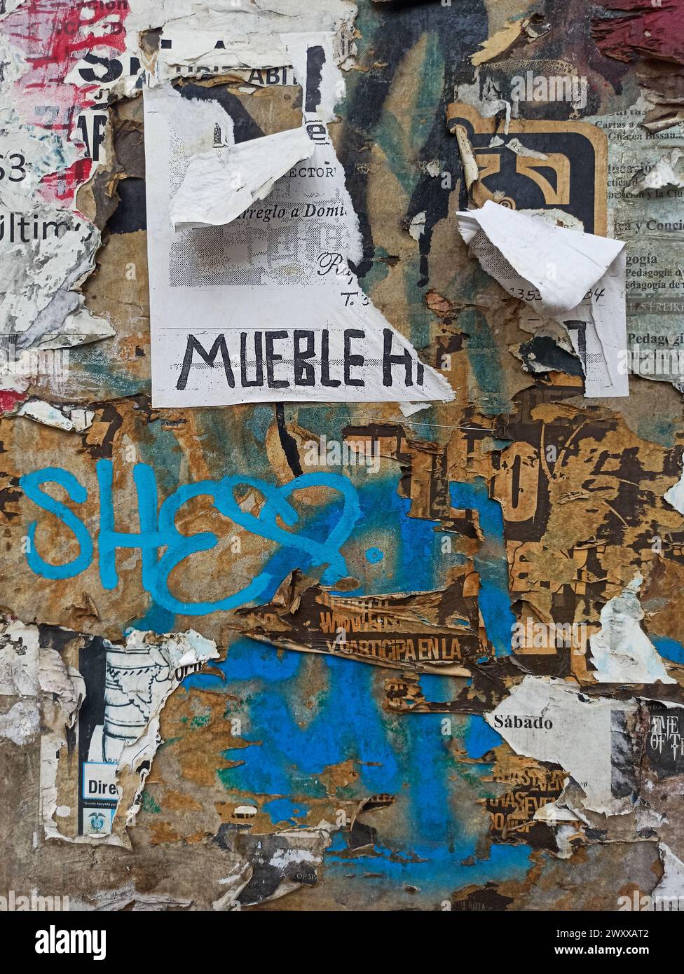 Vintage wall with Torn Poster, Paper, Ads, Stickers Background Or ...