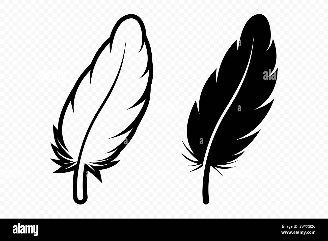 Vector Black and White Fluffy Feather Logo Icons. Silhouette Feather ...