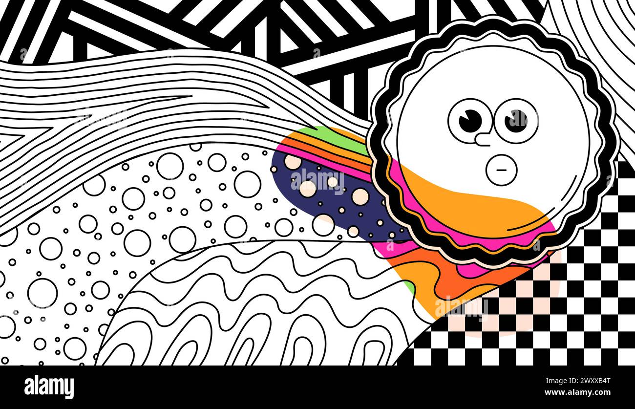 Zentangle psychedelic coloring page for adults. Sun with checkerboards ...