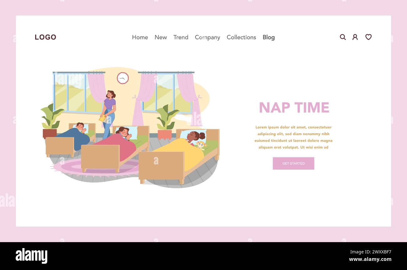 Nap time in kindergarten. Serene children resting under the watchful ...