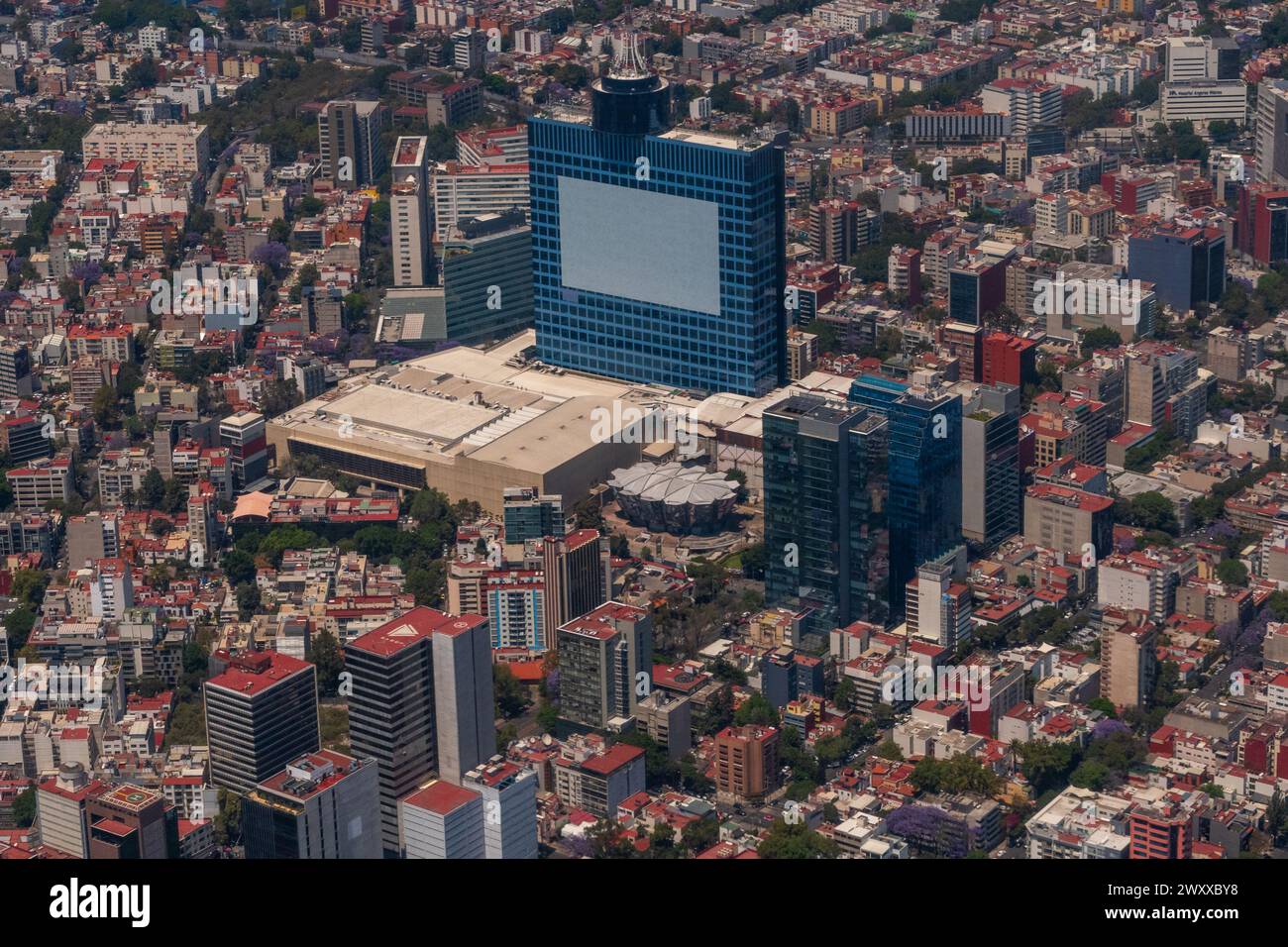Aerial photograph of the Colonia Napoles neighborhood in Mexico City featuring the World Trade ...