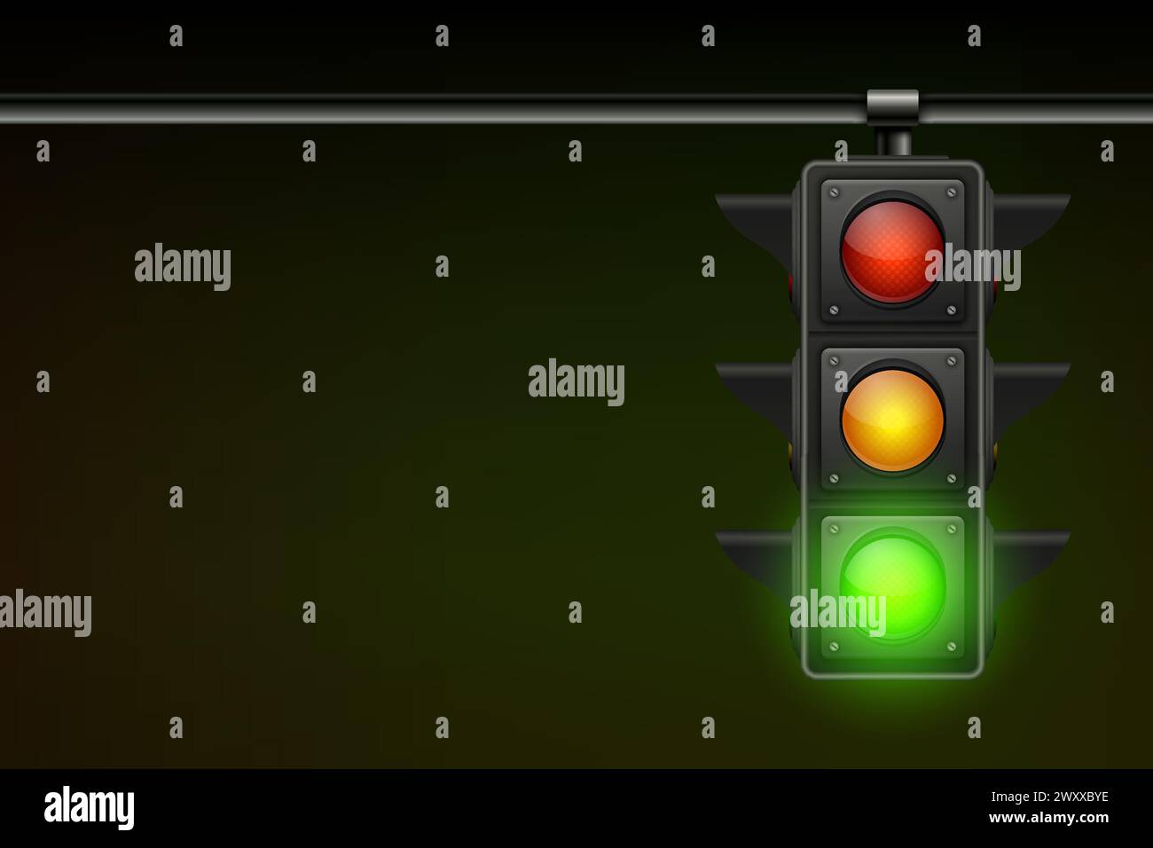 Vector Realistic Hanging Traffic Signal with Green Light. Traffic Light ...