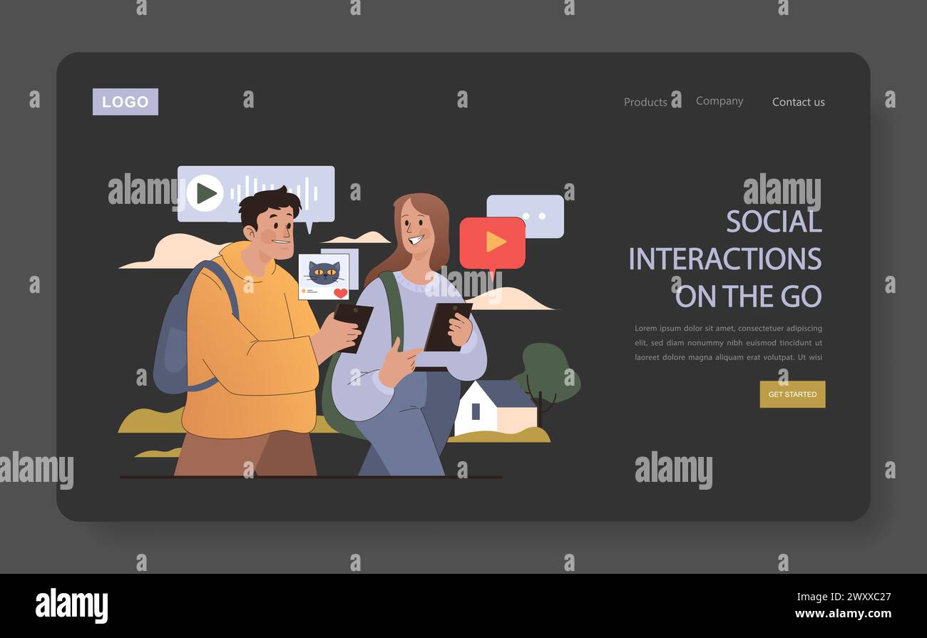 Social Interactions on the Go concept. Youth sharing content and ...