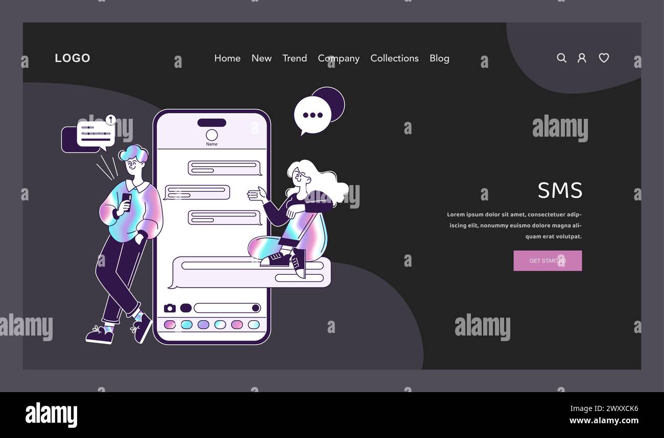 Text Messaging Interface. Characters interacting with SMS on a ...