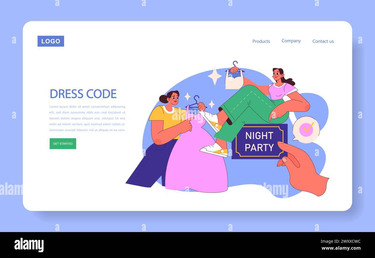 Dress Code Selection web or landing. Friends gather to pick the perfect ...