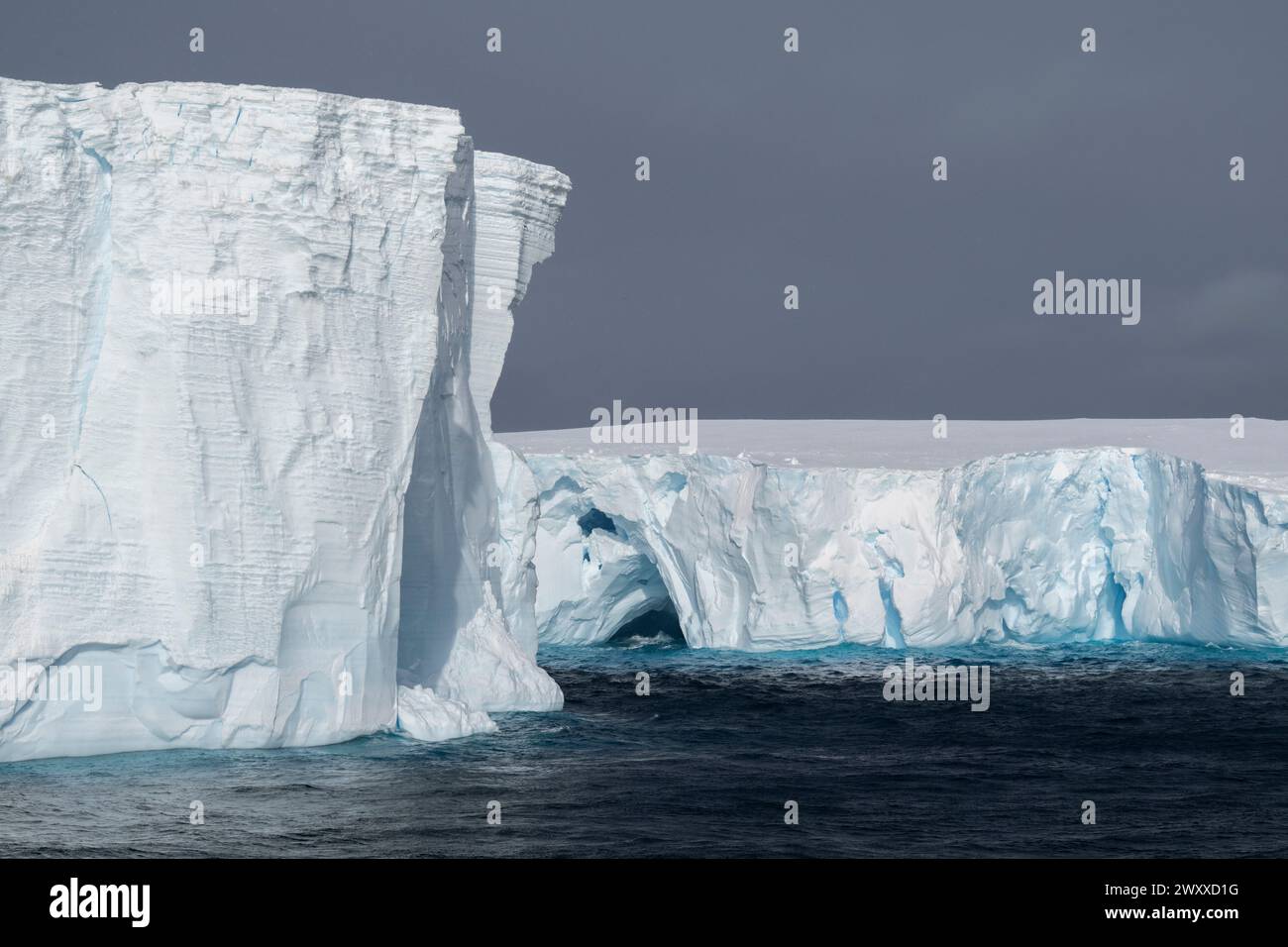 Antarctica, Ross Sea, Cape Adare. Tabular icebergs at Cape Adare Stock ...
