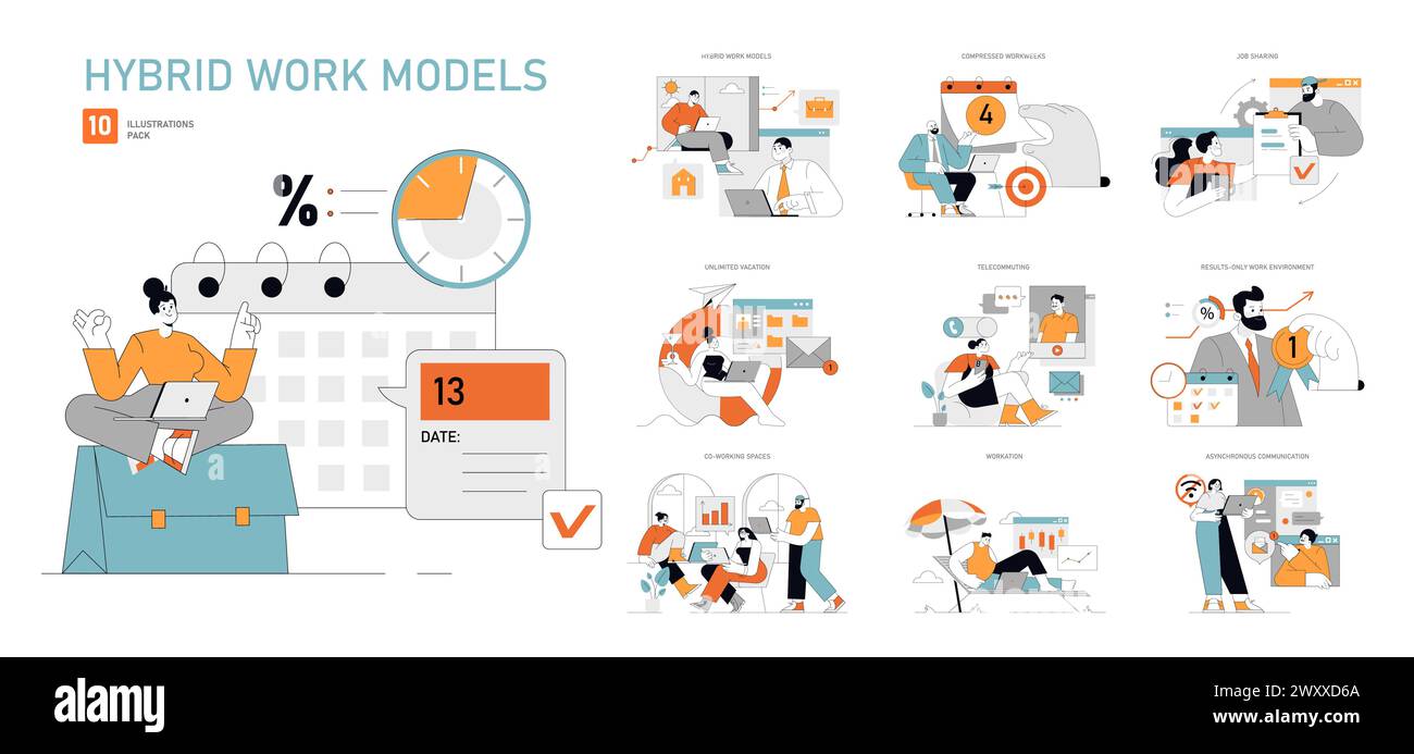 Hybrid Work Models Set Flexible Office And Home Work Spaces Balancing Time Management