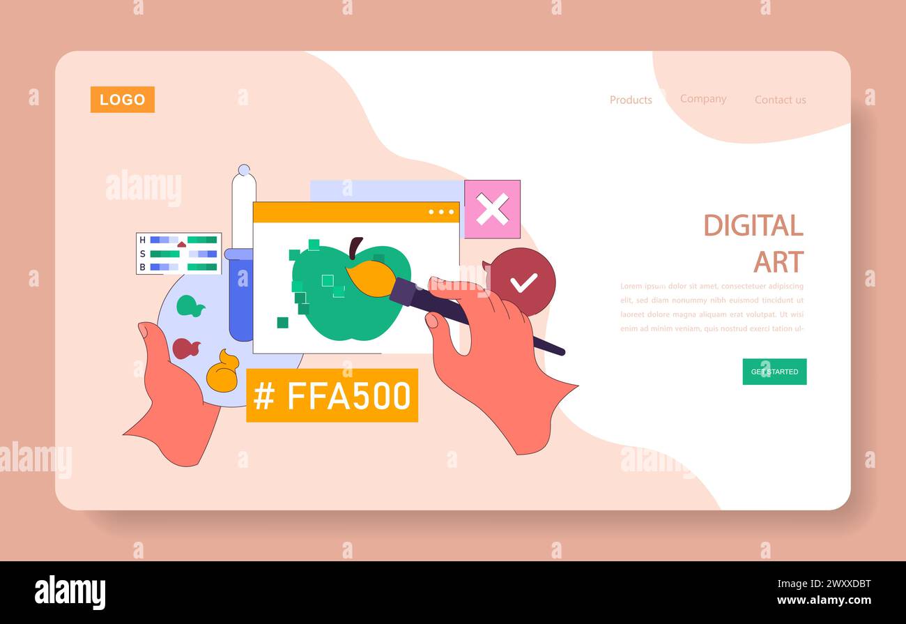 Artist's hand creating digital apple illustration, surrounded by color ...