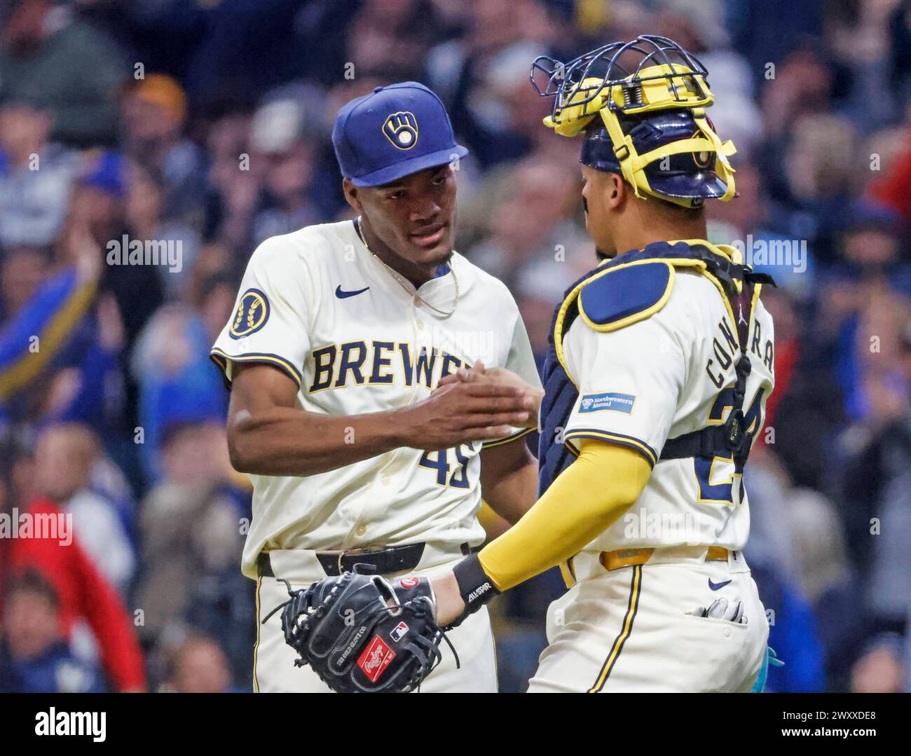 Milwaukee, United States. 02nd Apr, 2024. Milwaukee Brewers relief ...
