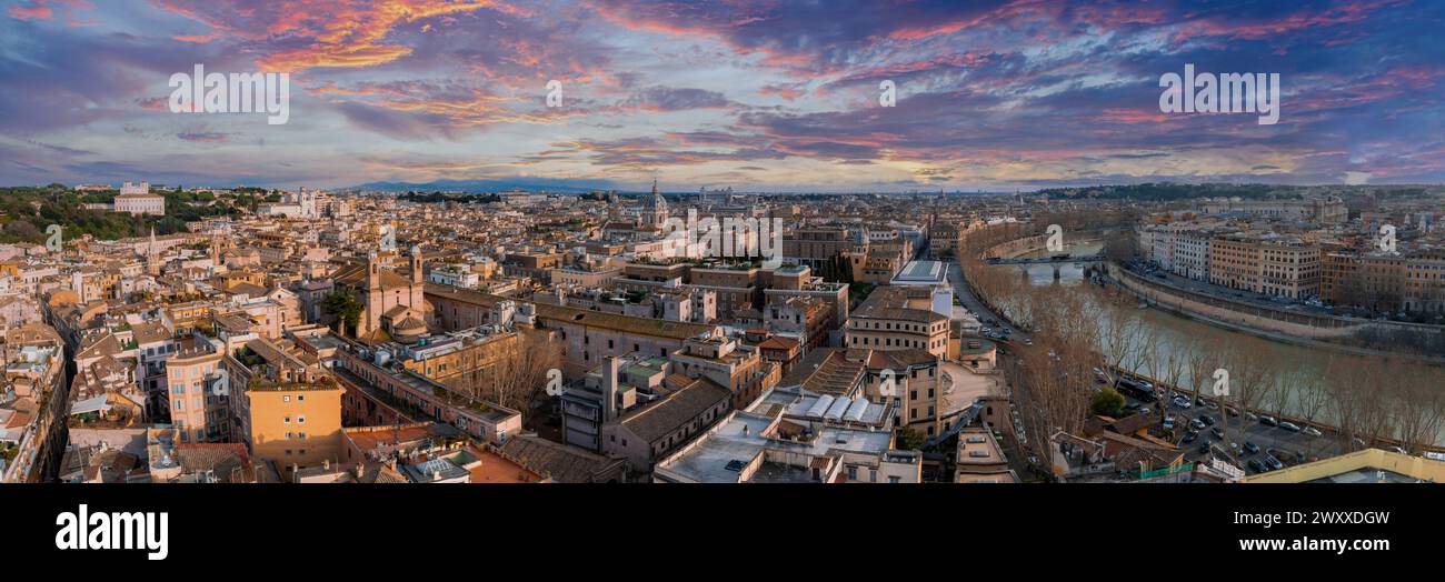Sunset Over Rome Aerial View of Historic Cityscape and Tiber River ...