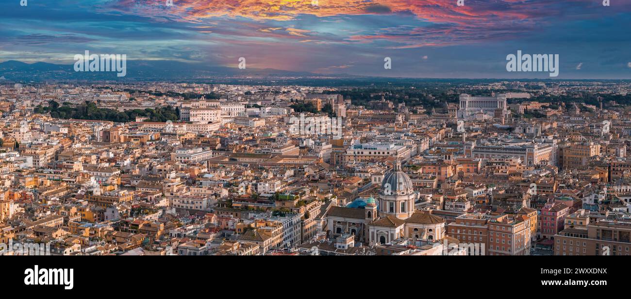 Aerial View of Rome at Dusk Historic Architecture and Sunset Sky Stock ...