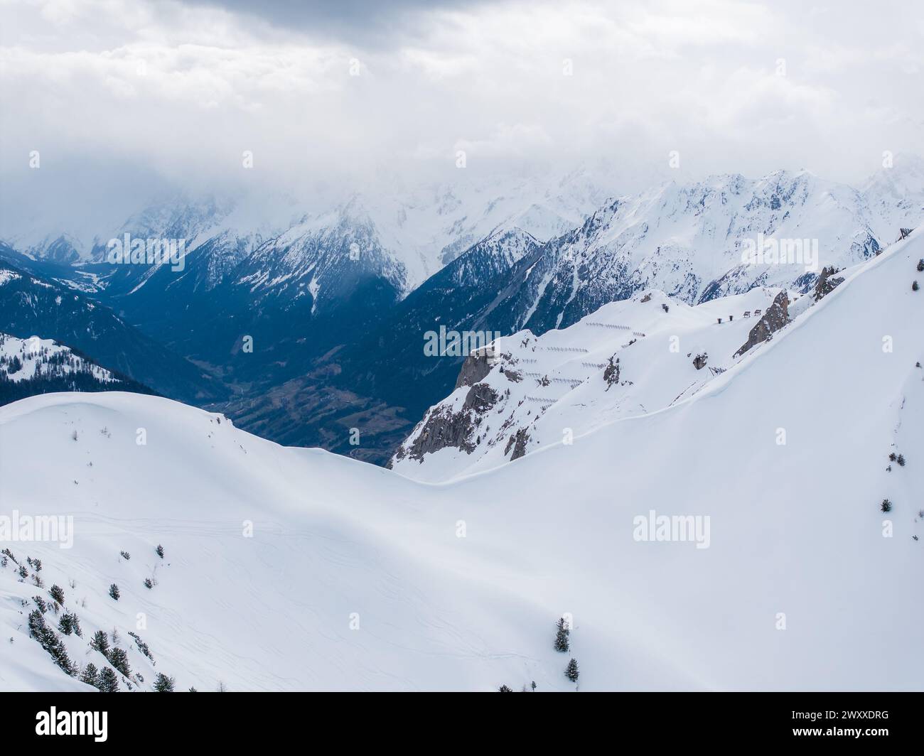 Aerial View of Snowy Mountains and Slopes at Verbier Ski Resort ...