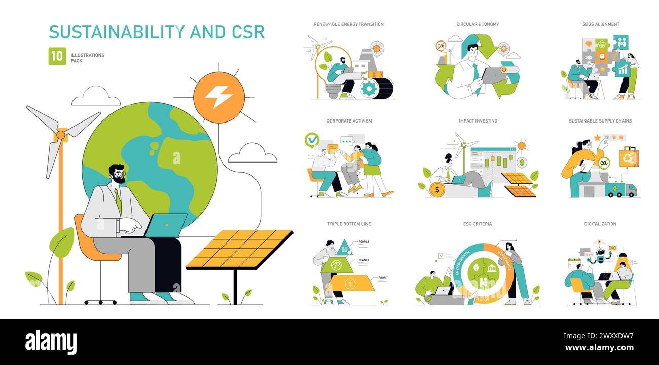 Sustainability and CSR set Ethical business strategies for eco-friendly ...