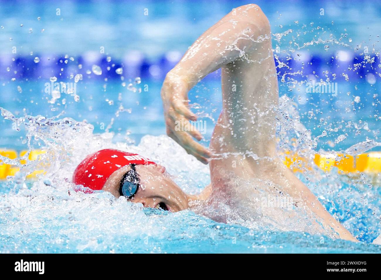 Kieran Bird in action during the Men's 400m Freestyle final on day one ...