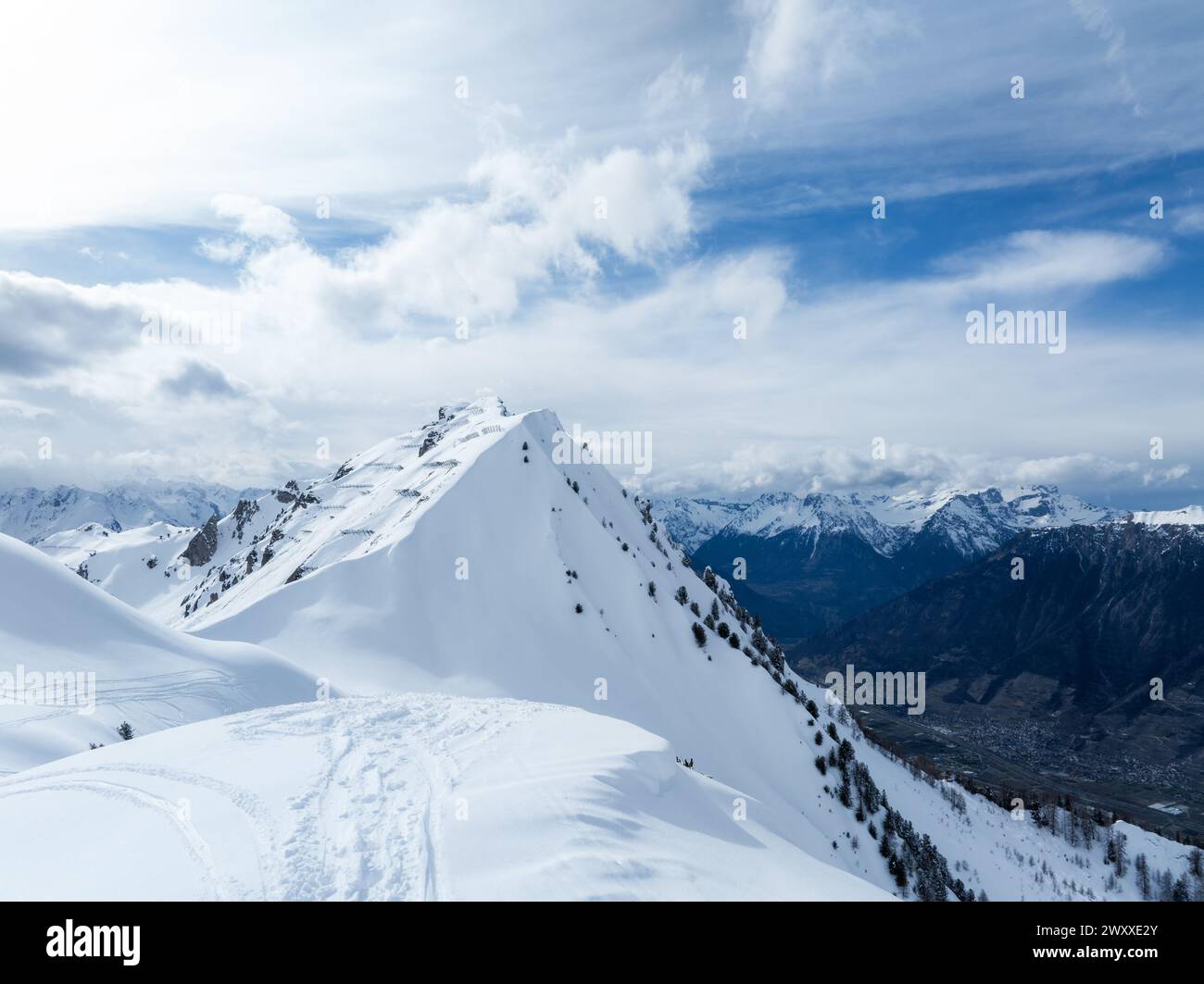 Aerial View of Snow Covered Peaks at Verbier Ski Resort, Switzerland ...