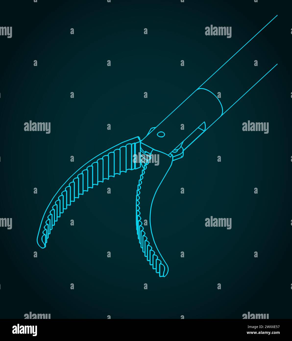 Stylized vector illustration of isometric blueprint of a laparoscopic ...