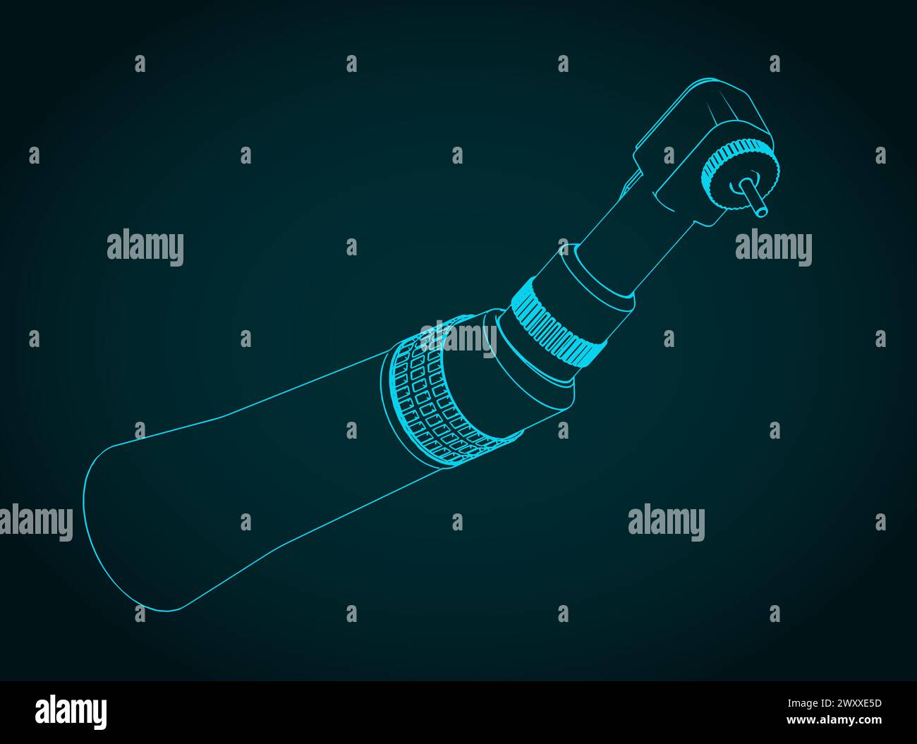 Stylized vector illustrations of blueprint of contra angle handpiece ...
