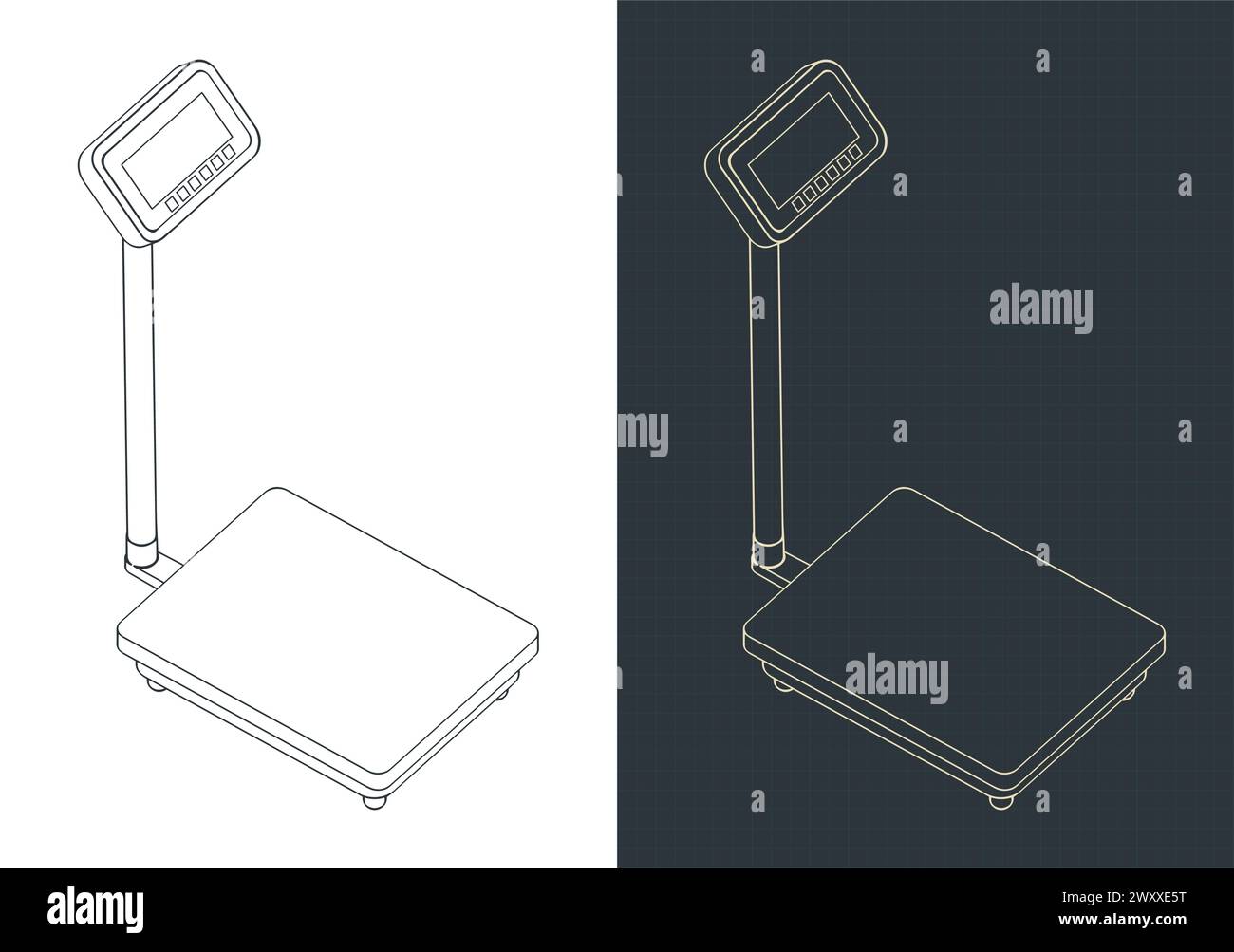 Stylized vector illustrations of isometric blueprints of industrial ...