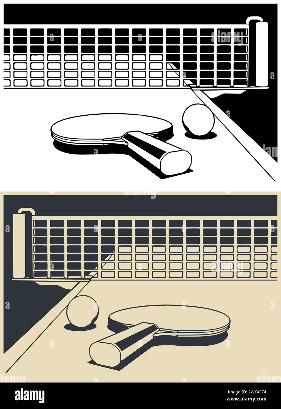 Stylized vector illustrations of table tennis with racket and ball ...