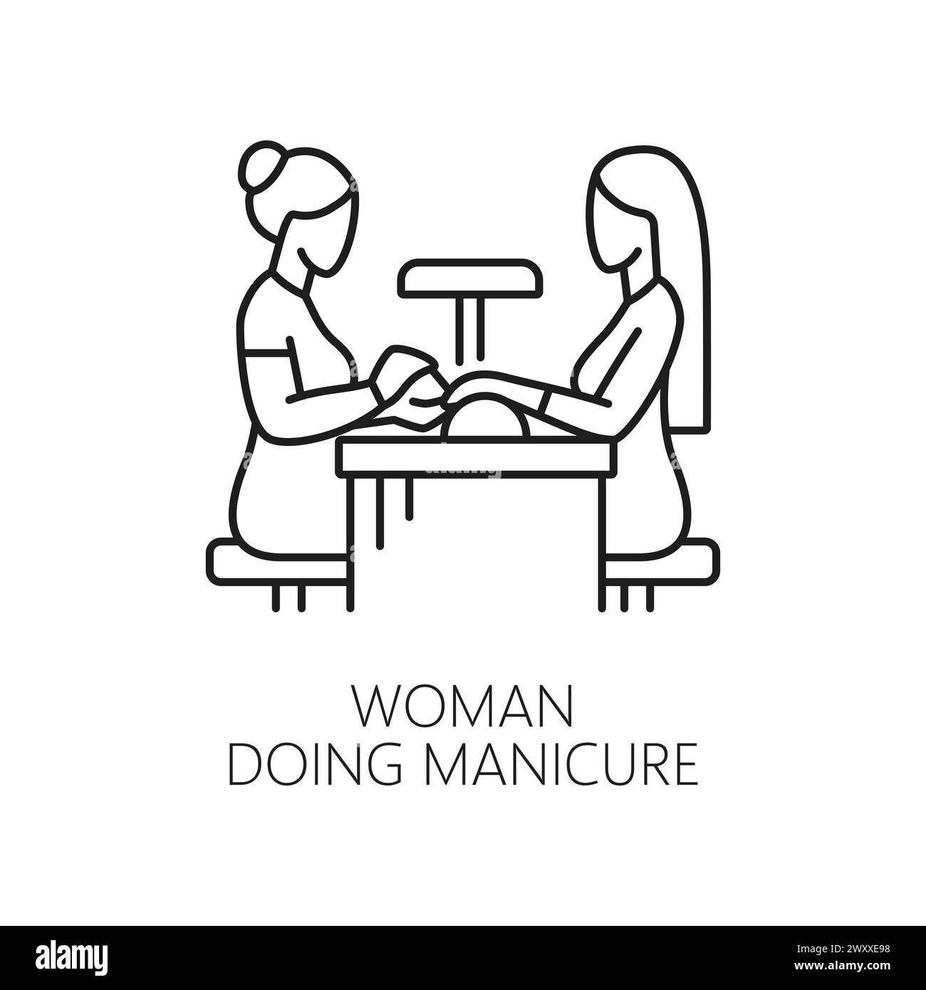 Nail manicure service icon with master and client. Cosmetology ...