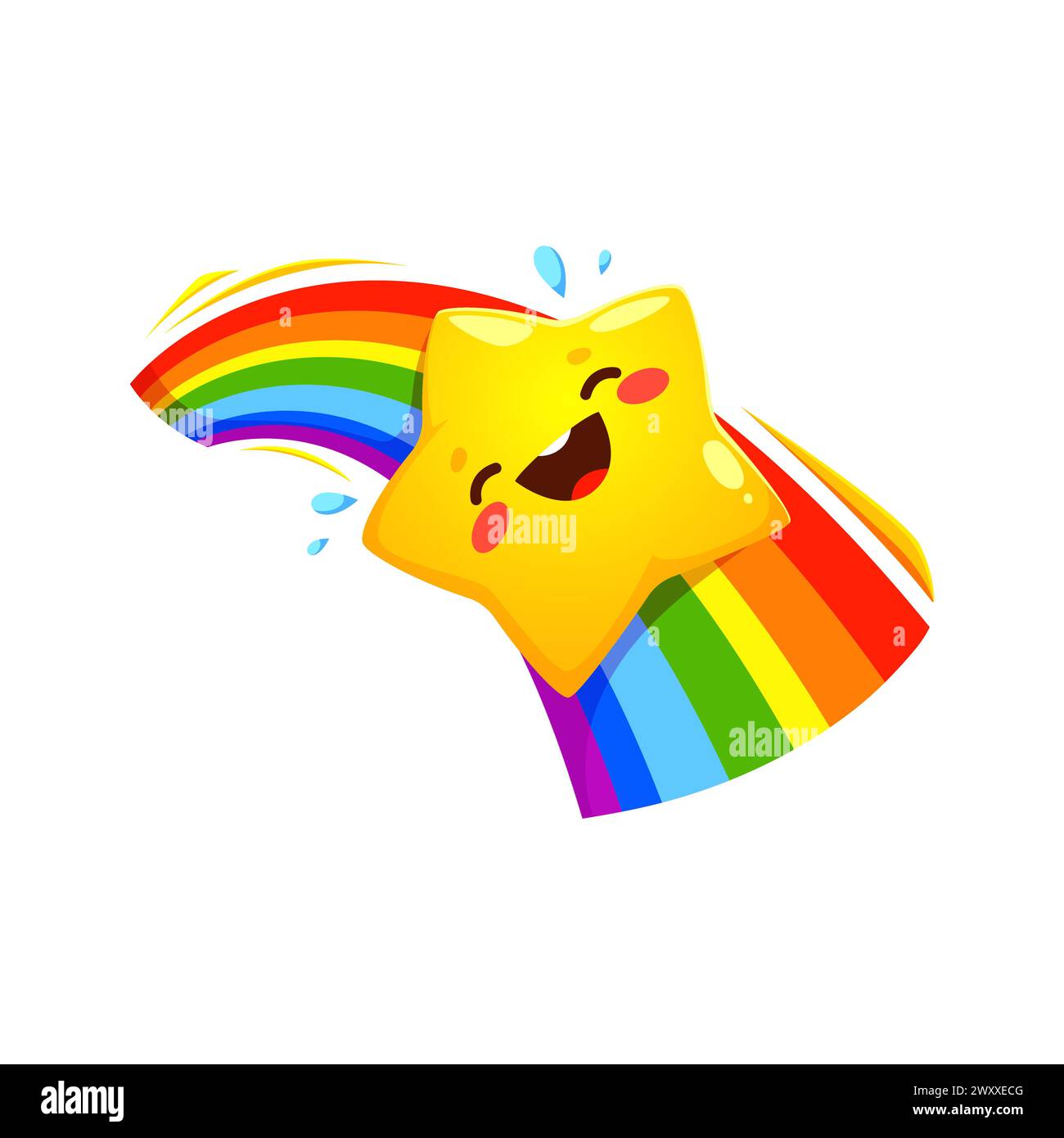 Cartoon cheerful kawaii star character sliding down rainbow with happy ...